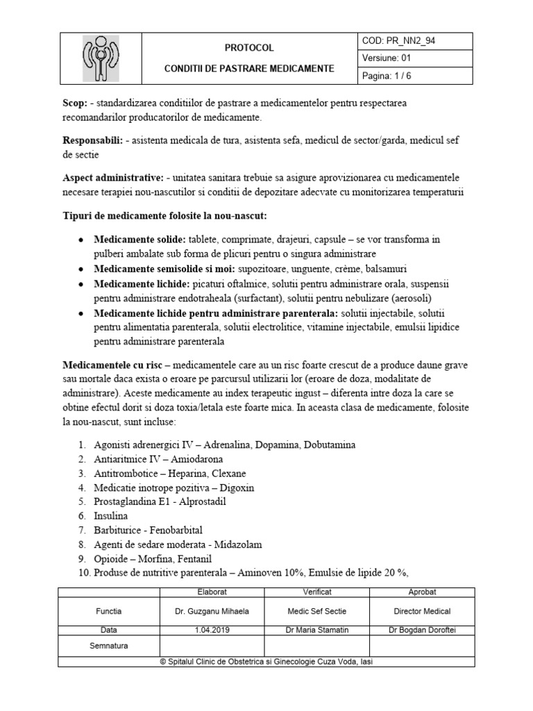 Protocol Conditii de Pastrare Medicamente | PDF