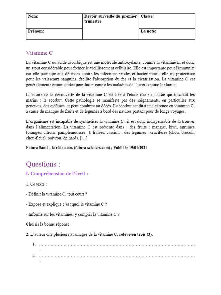 Carence en vitamine C et scorbut | PDF | Vitamine | Vitamine C