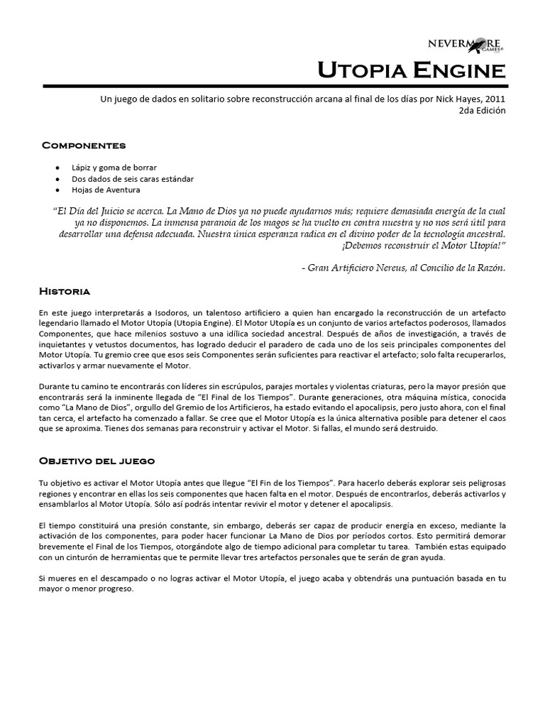 Juego Solitario: Motor Utopía | PDF