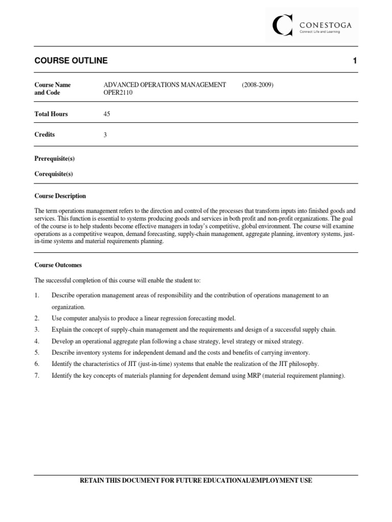 Course Outline Forecasting Aggregate Planning Inventory | PDF