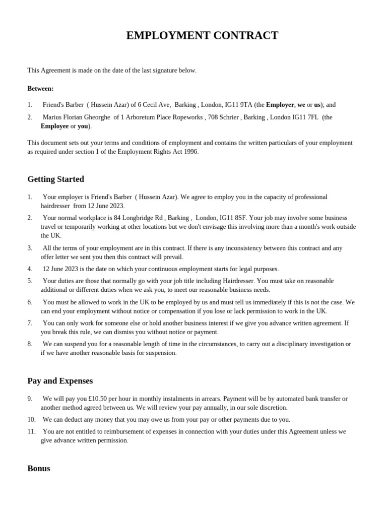 Employment Contract | PDF | Intellectual Property | Employment