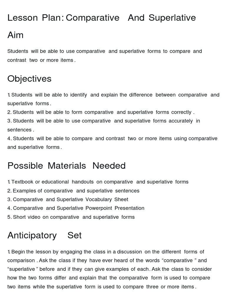 Comparative and Superlative Lesson Plan1698049546934 | Download Free ...
