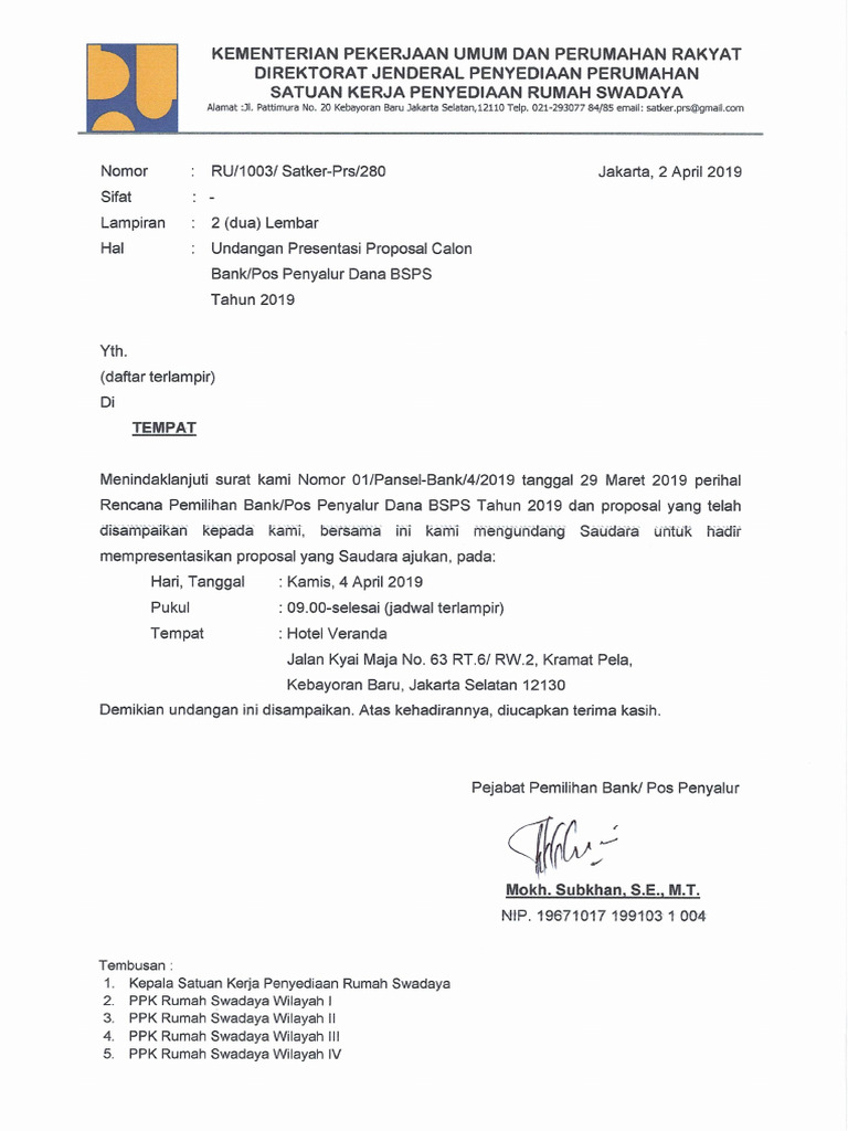Undangan Presentasi Proposal Calon Bank-Pos Penyalur Dana BSPS Tahun ...