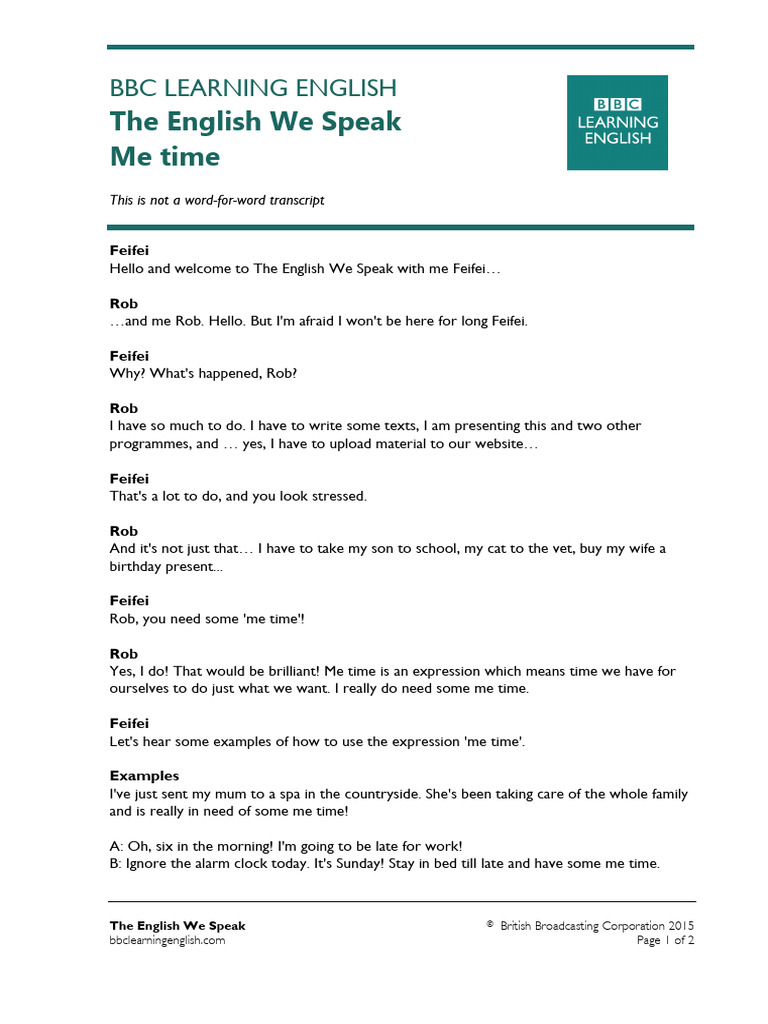 Understanding "Me Time" in English | PDF