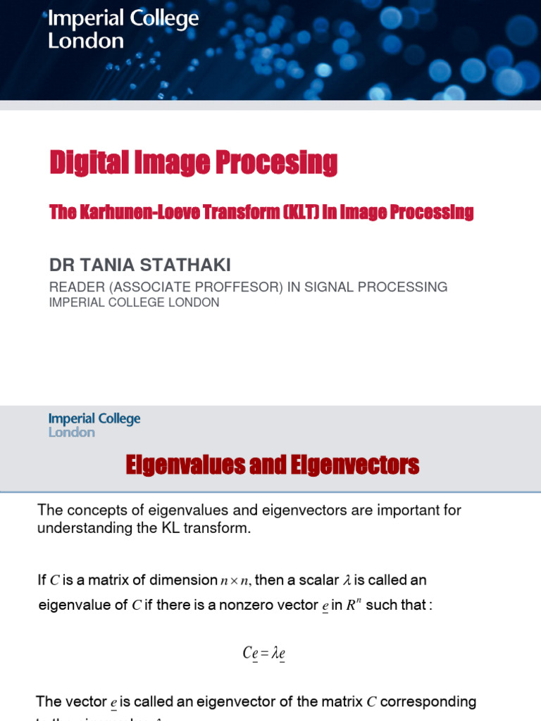 KL Transform | PDF | Eigenvalues And Eigenvectors | Matrix (Mathematics)
