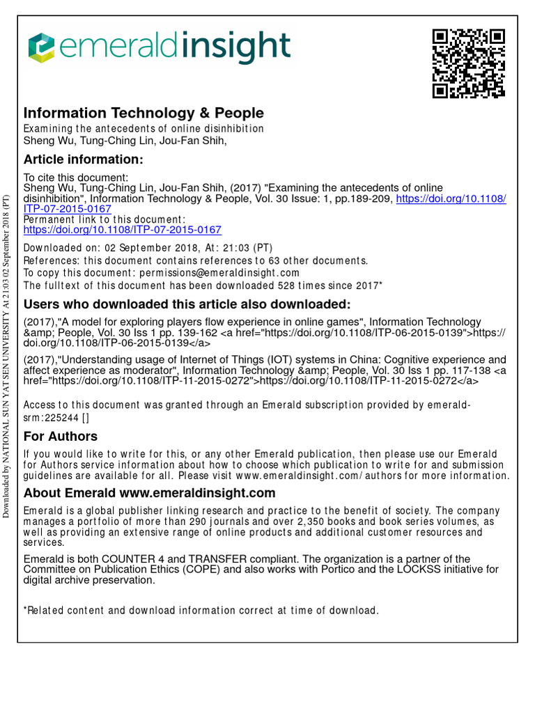Examining The Antecedents of Online Disinhibition | PDF