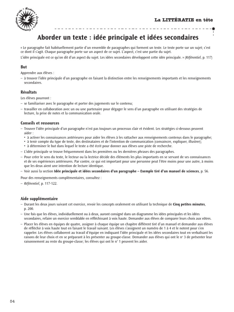 Identifier idées principales et secondaires | PDF | Arts du langage et ...