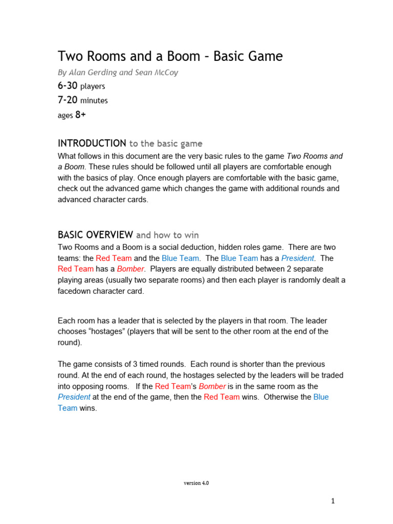 Two Rooms and A Boom Rulebook | PDF