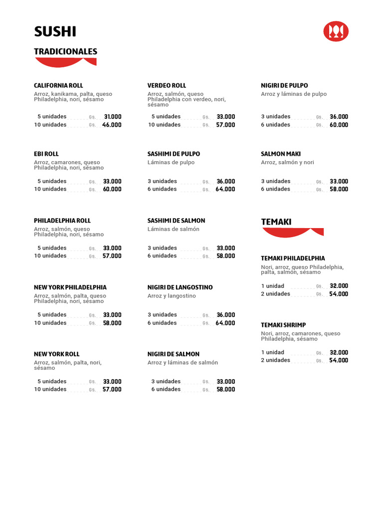 Menu Sushi | PDF | Sushi | Industria de alimentos