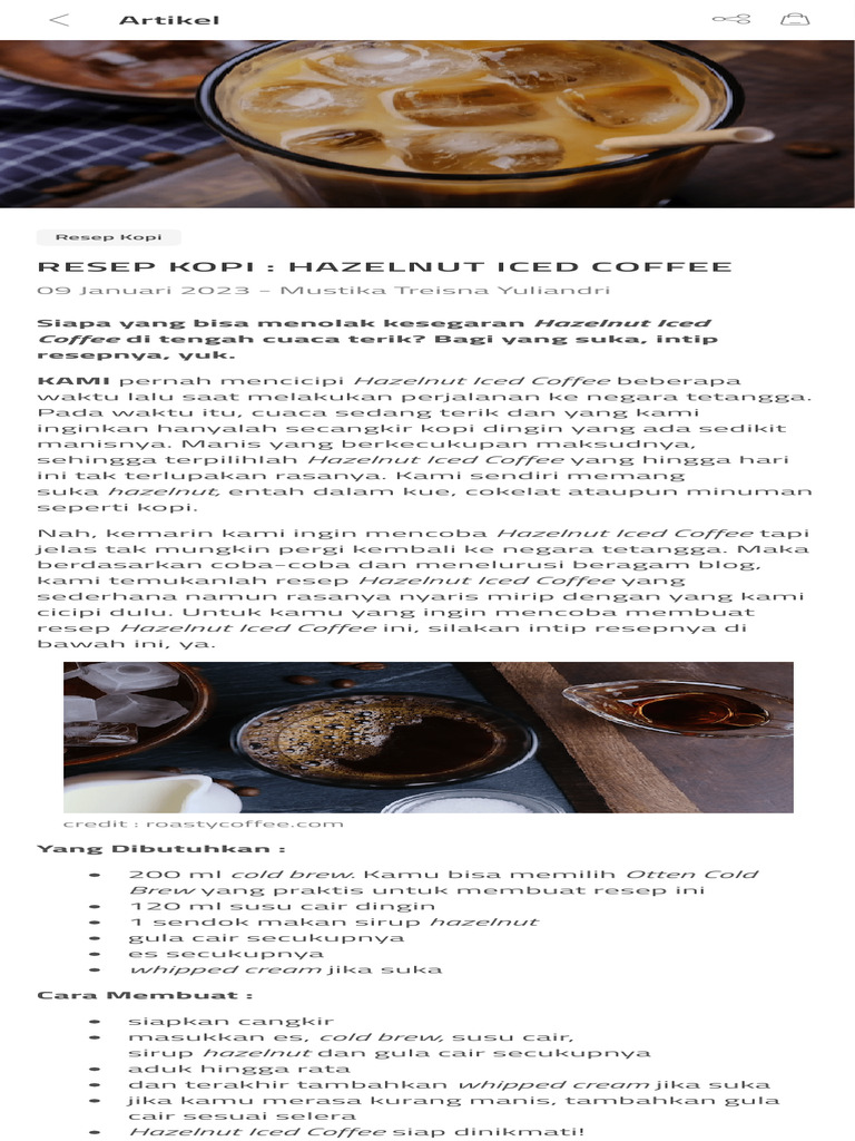 Majalah Resep Kopi Hazelnut Iced Coffee Otten Coffee | PDF | Memasak ...