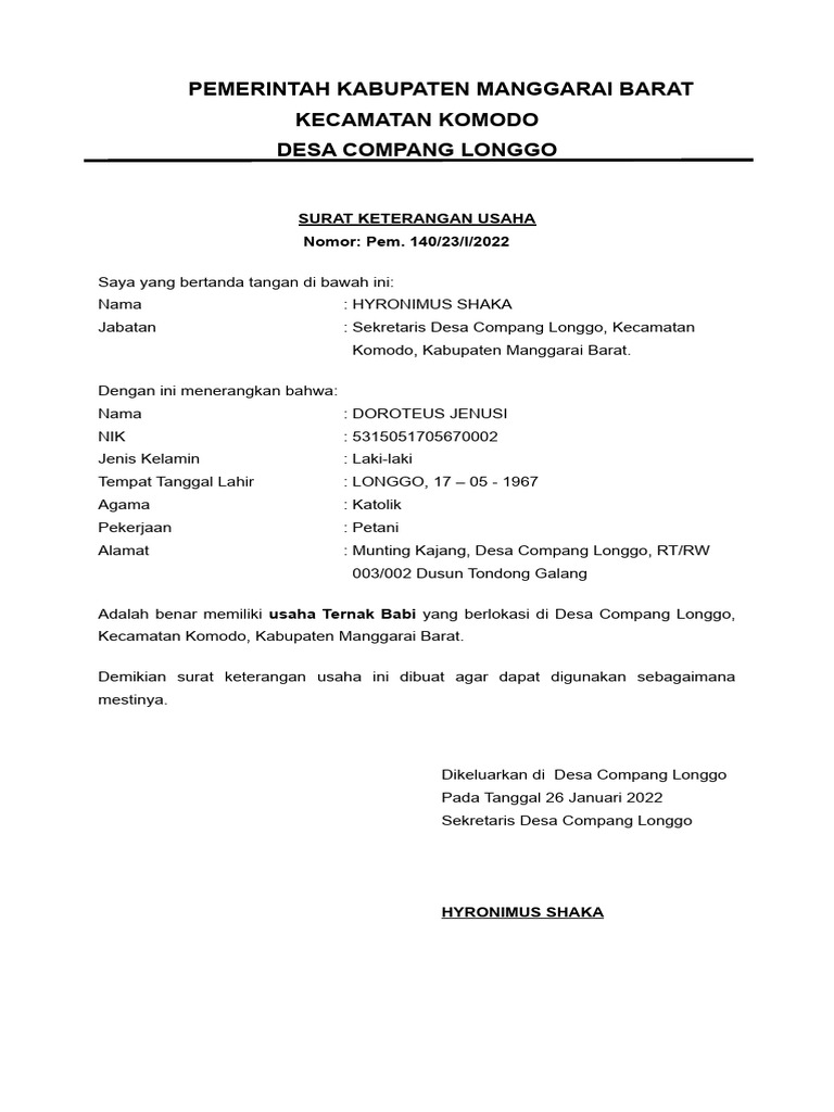 Surat Keterangan Desa | PDF