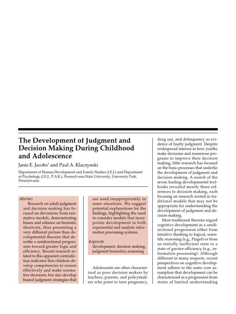 Jacobs Klaczynski 2002 | PDF | Decision Making | Heuristic