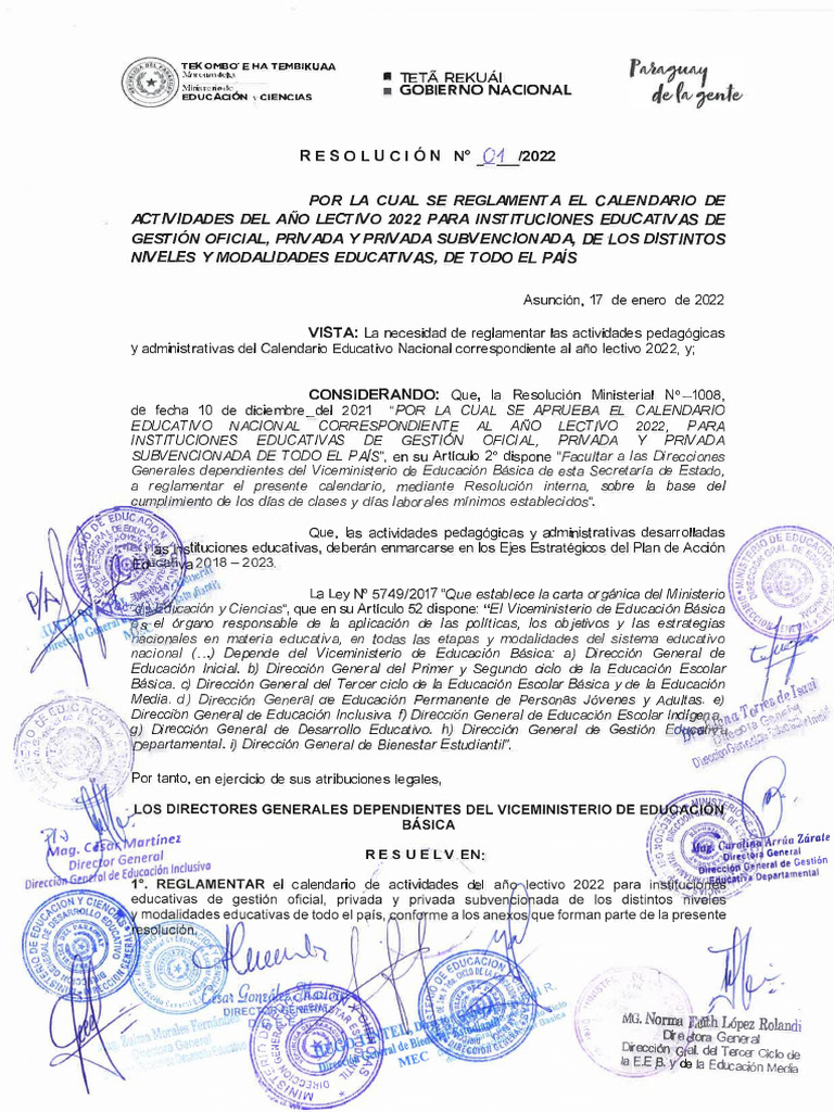 2022 - Res MEC #1 Calendario de Actividades de Los Niveles y ...