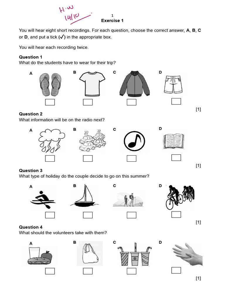Excercise-1-Picture-MCQ-Listening QS | PDF