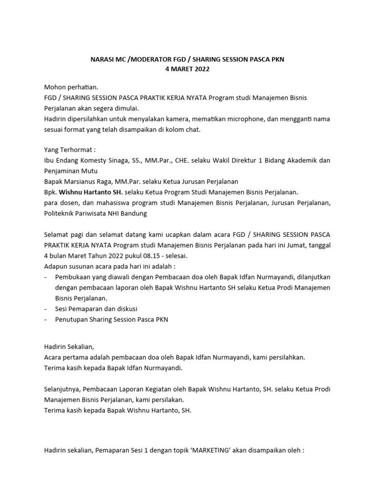 Naskah MC Pasca PKN | PDF