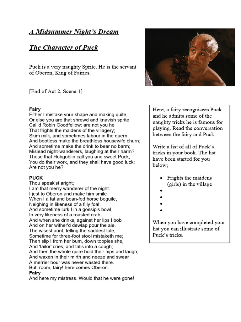 L7 Puck Worksheet | PDF | Poetry