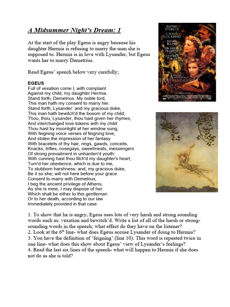 L3 Egeus Worksheet | PDF