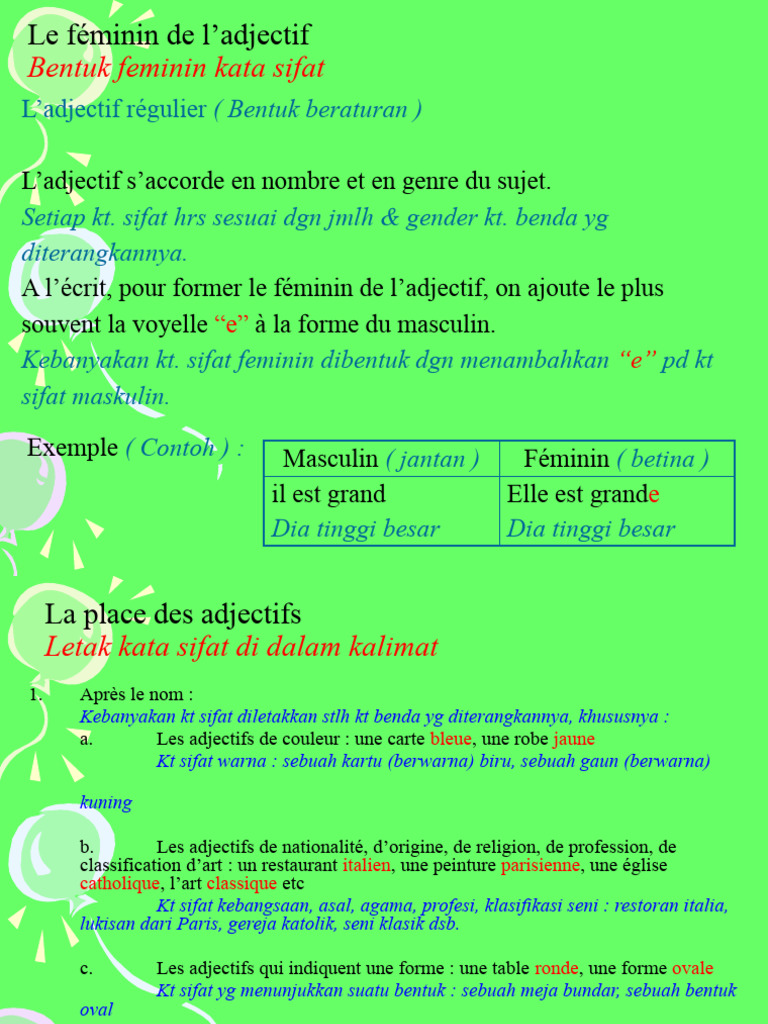 Formation du féminin des adjectifs | PDF
