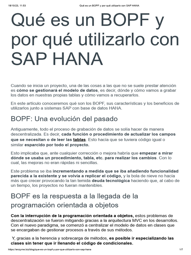 Qué Es Un BOPF y Por Qué Utilizarlo Con SAP HANA | PDF