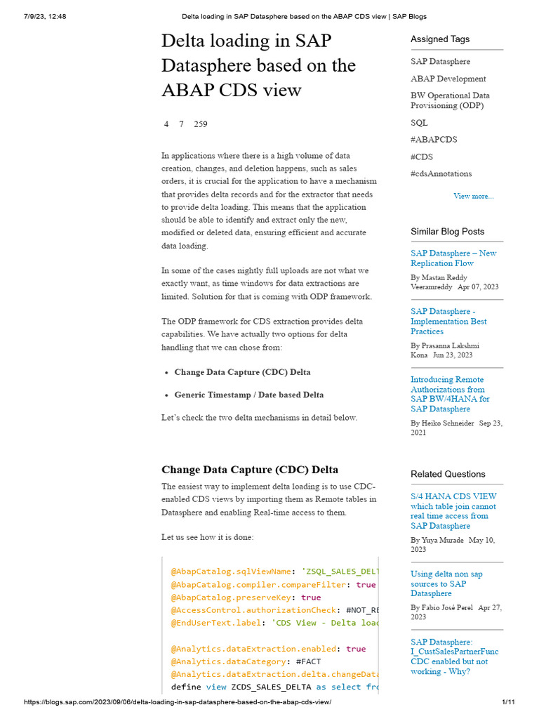 Delta Loading in SAP Datasphere Based On The ABAP CDS View - SAP Blogs | PDF