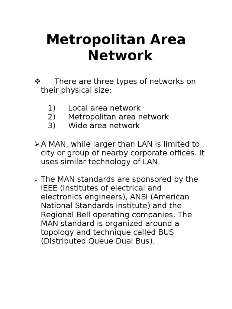 Metropolitan Area Network | PDF | Local Area Network | Wide Area Network