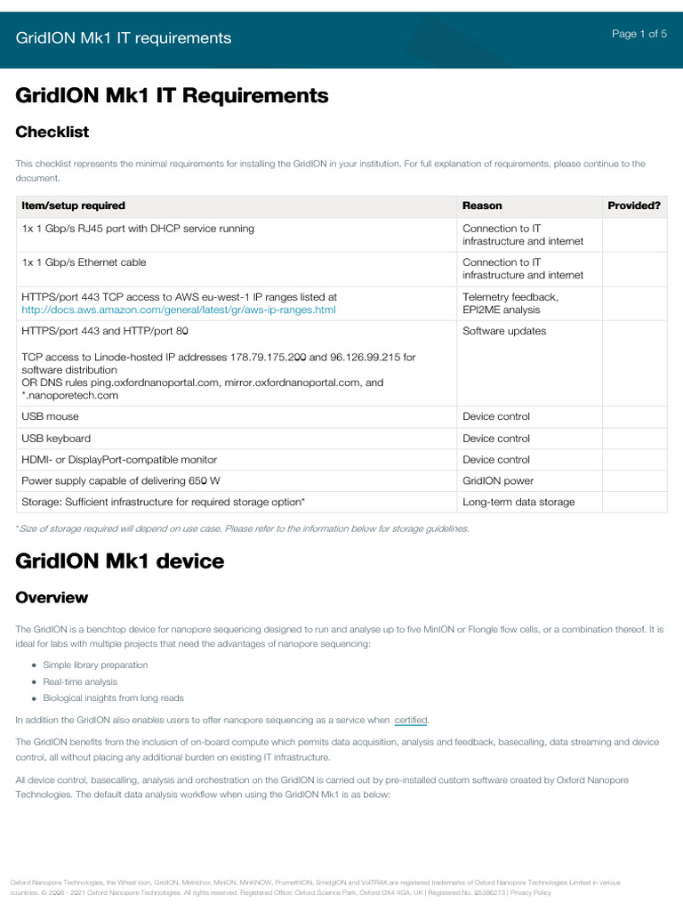 Gridion Mk1 It Reqs | PDF