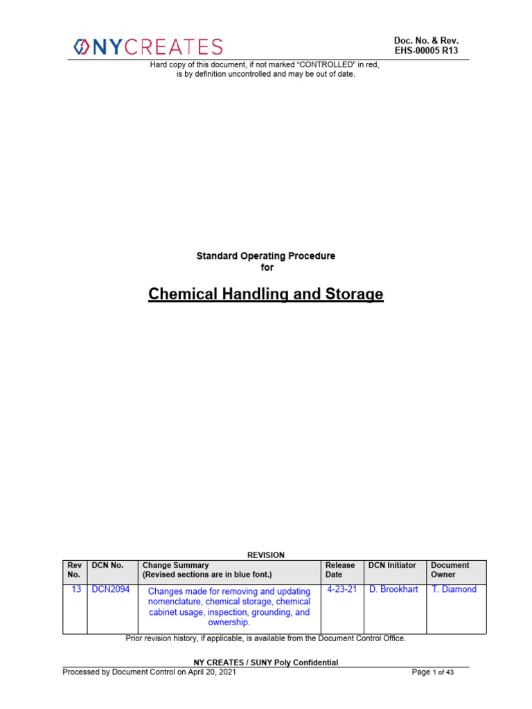 EHS 00005 R13 Chemical Handling and Storage | PDF | Science & Mathematics