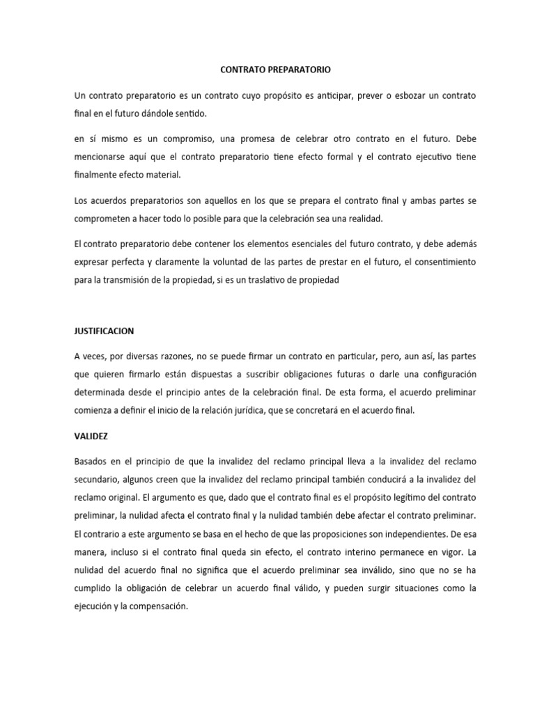 Contrato Preparatorio | PDF | Finanzas y dinero | Ciencias sociales