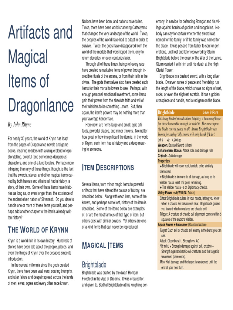 Dragon Lance Magic Items | PDF | Dragonlance | Dungeons & Dragons