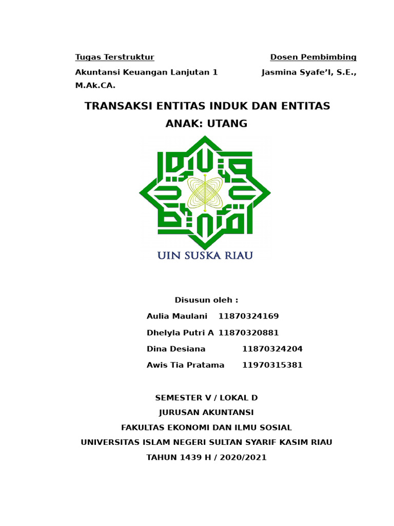 Transaksi Entitas Induk Dan Entitas Anak Utang | PDF