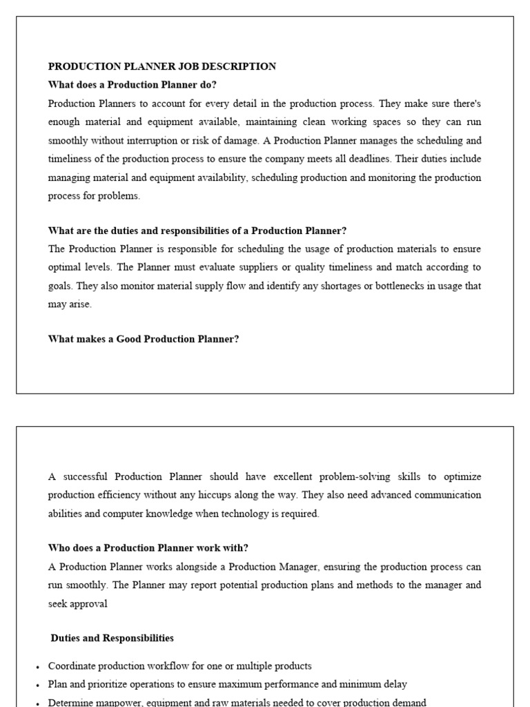 Production Planner Role Overview | PDF