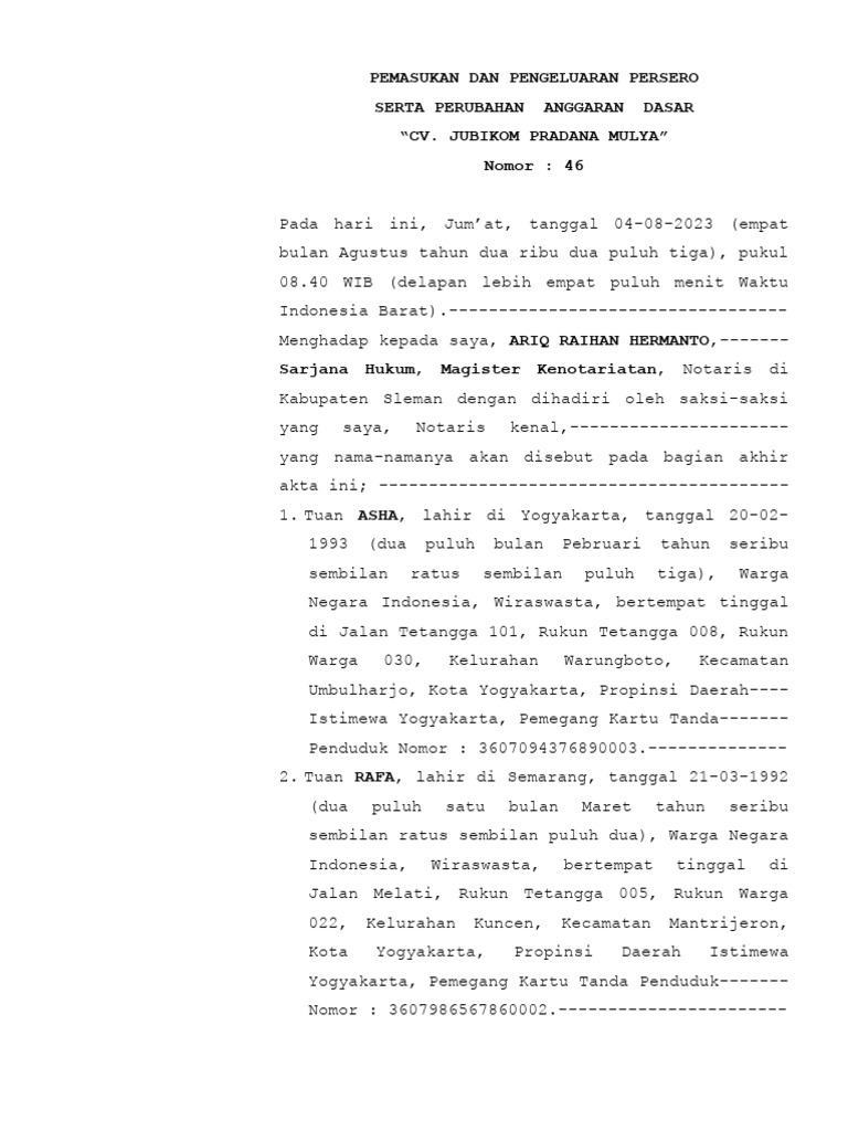 Akta Perubahan CV | PDF