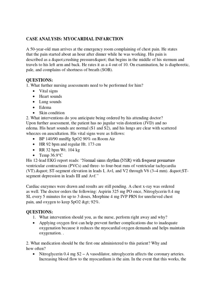 Case Analysis - Myocardial Infarction | PDF | Percutaneous Coronary ... Case Analysis - Myocardial Infarction | PDF | Percutaneous Coronary ...