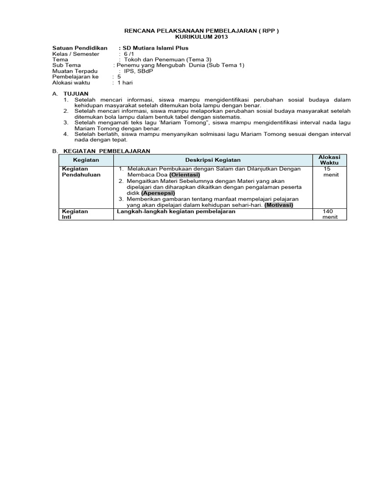 RPP Tema 3 Subtema 1 IPS SBDP | PDF