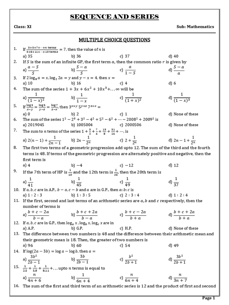Class 11 Maths Chapter-8 Multiple Choice Question | PDF | Analysis | Elementary Mathematics