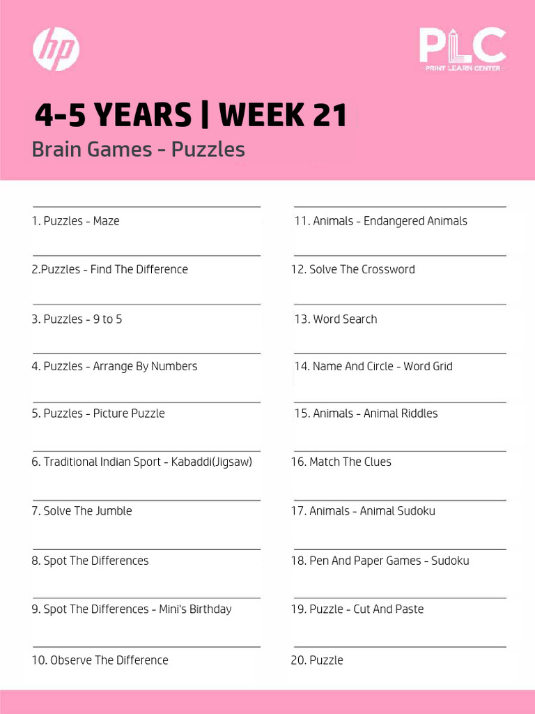 LKG Brain Games Puzzles Worksheet | PDF