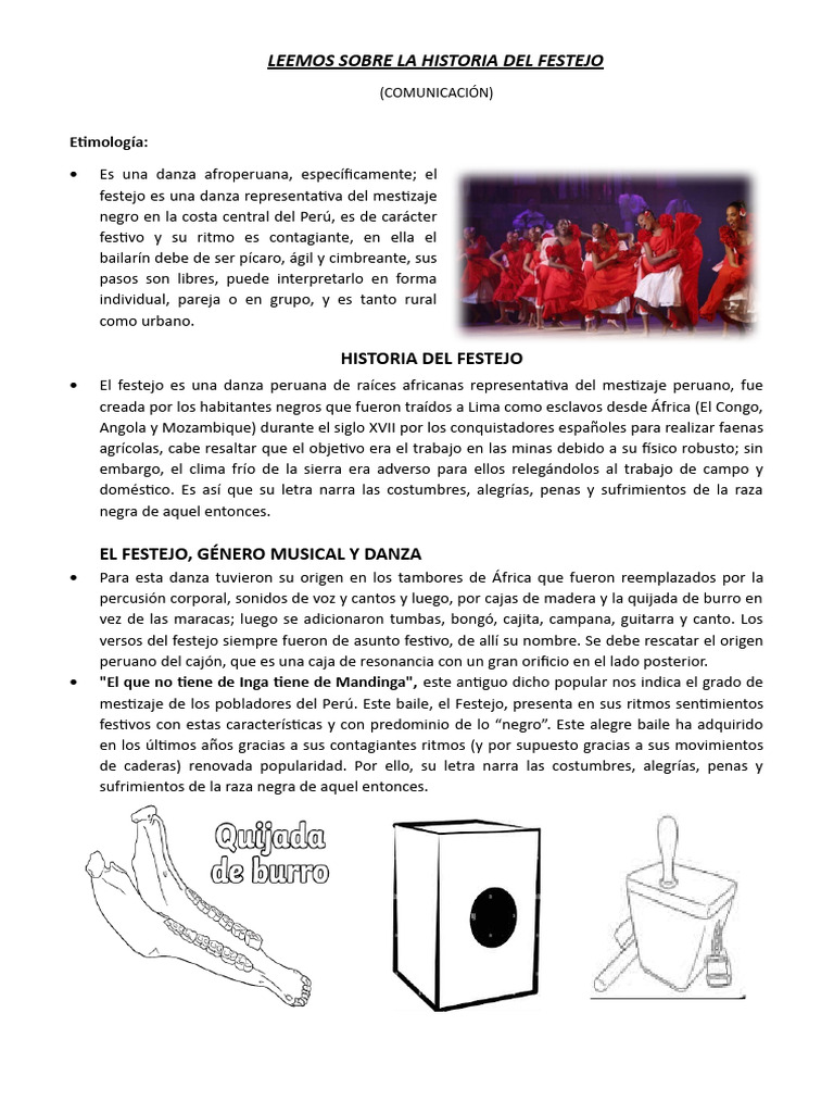 24-10-23 Ficha Leemos Sobre La Historia Del Festejo | PDF | Bailes ...