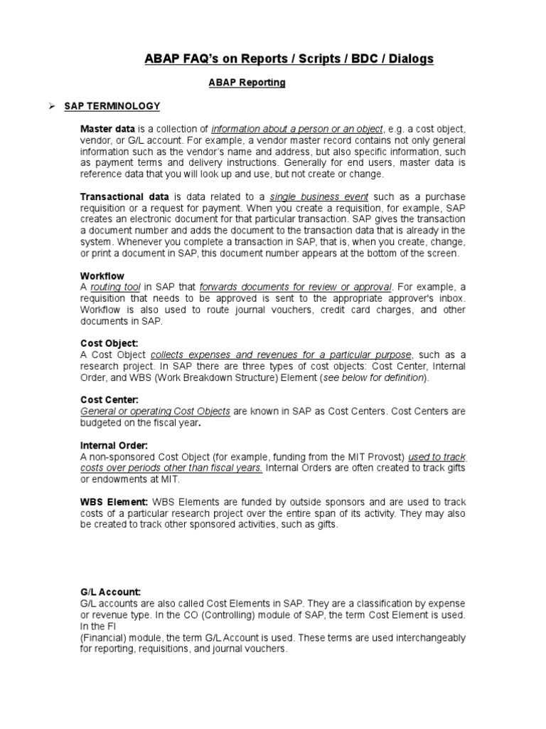 Abap Faq Pdf Subroutine Parameter Computer Programming