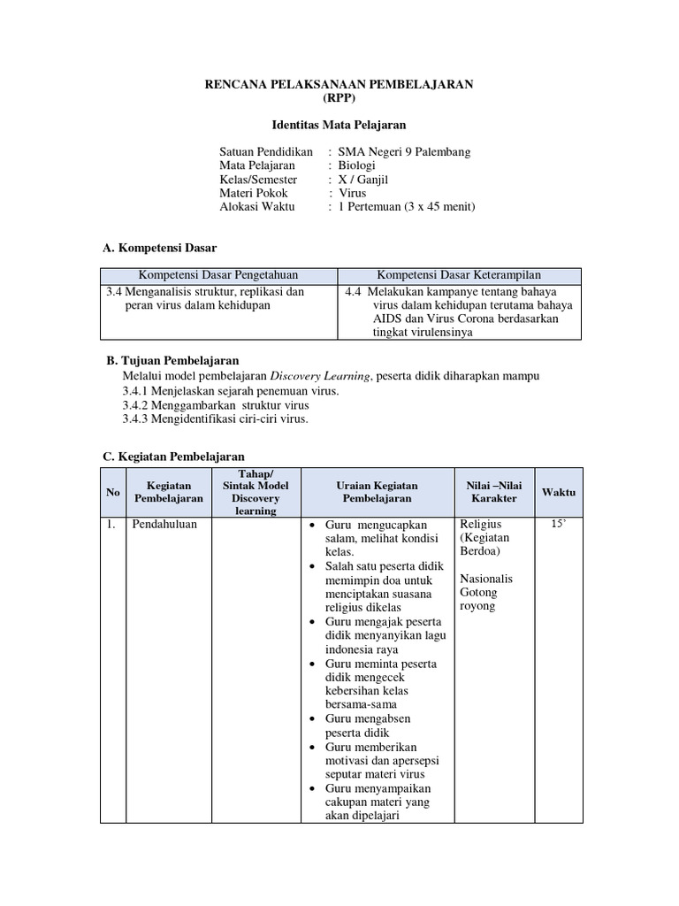 Rencana Pelaksanaan Pembelajaran (RPP) Identitas Mata Pelajaran | PDF