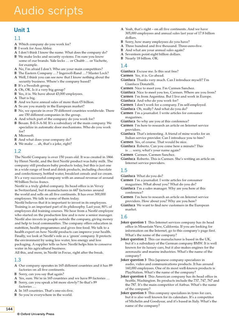 109 Level C BR2e Pre-Int SB Audioscripts | PDF | Nestlé | Online Shopping