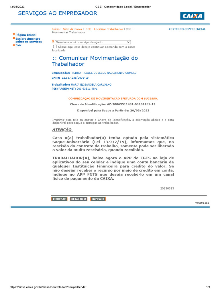 Chave para Saque Fgts | PDF