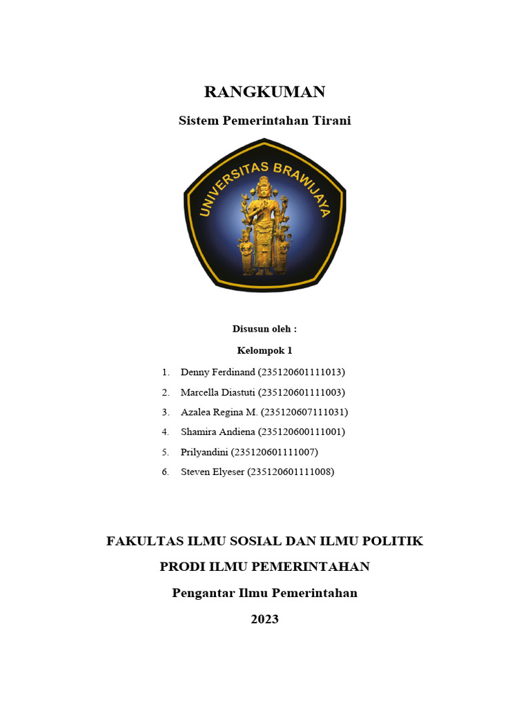 Rangkuman Sistem Pemerintahan Tirani | PDF