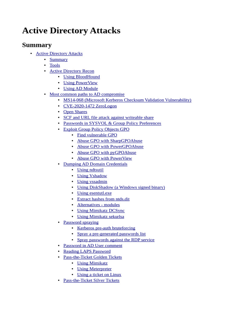 Active Directory Attacks | PDF | Group Policy | Active Directory