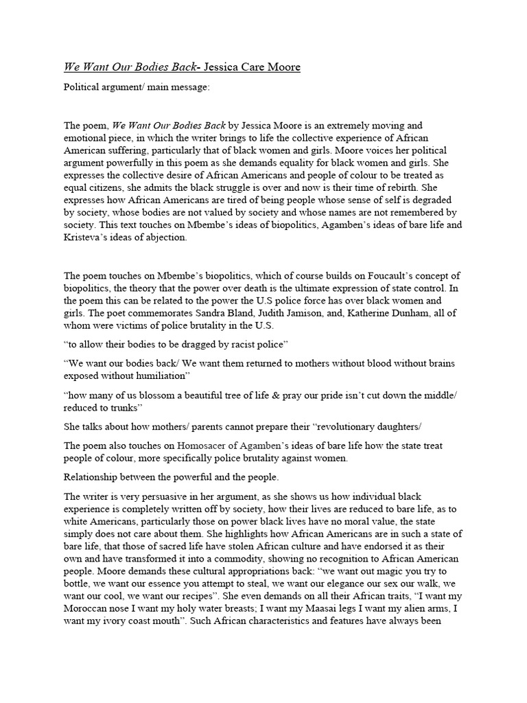 EN301 We Want Our Bodies Back Assignment | PDF | Zombies | Person Of Color