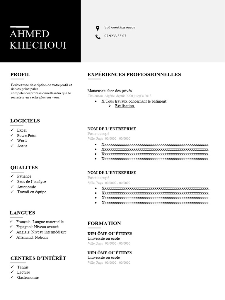260 Modele CV Sans Photo | PDF