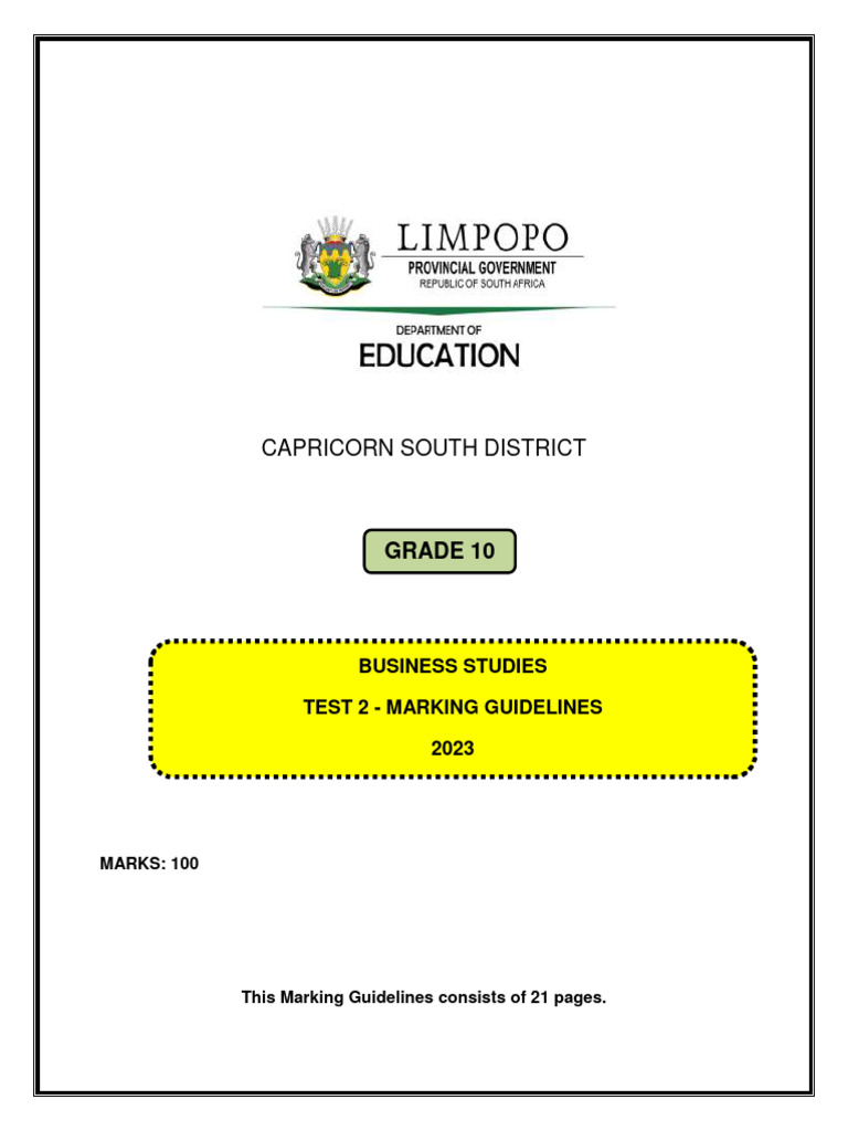 BSTD Gr10 Test 2 Marking Guide 2023 | PDF | Creativity | Thought