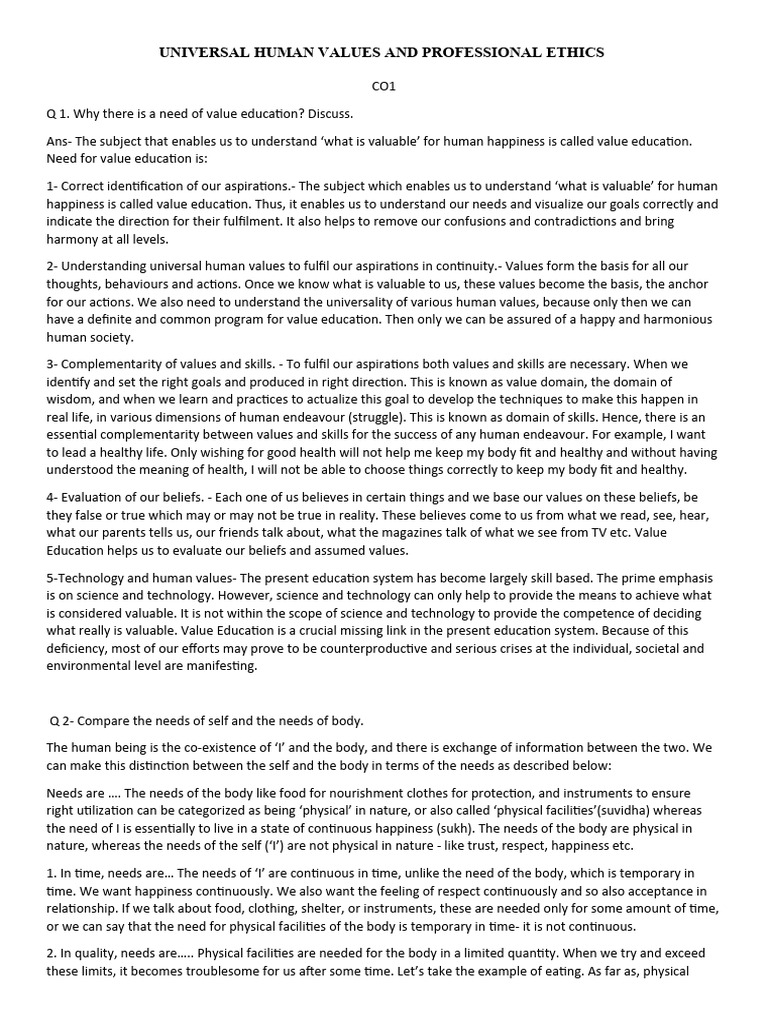 UNIVERSAL HUMAN VALUES and PROFESSIONAL ETHICS | PDF | Love | Thought