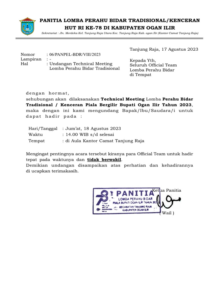 Undangan Technical Meeting Lomba Perahu Bidar | PDF | Griya & Taman