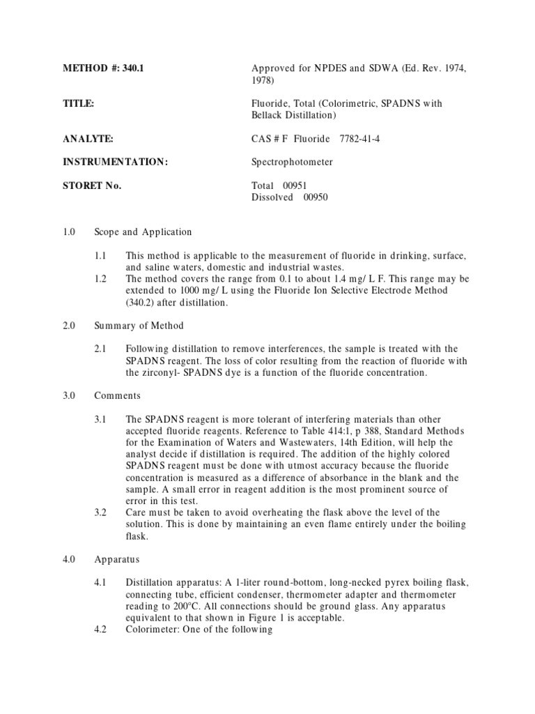 EPA Method 340 1 | PDF | Distillation | Sulfuric Acid