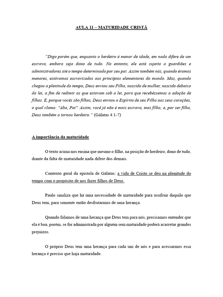 Aula 11 - Maturidade Cristã | PDF | Fé | Jesus